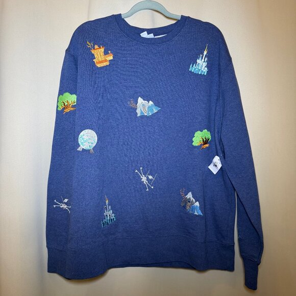 Disney | Sweaters | Disney World Parks Embroidered Icons Fleece ...